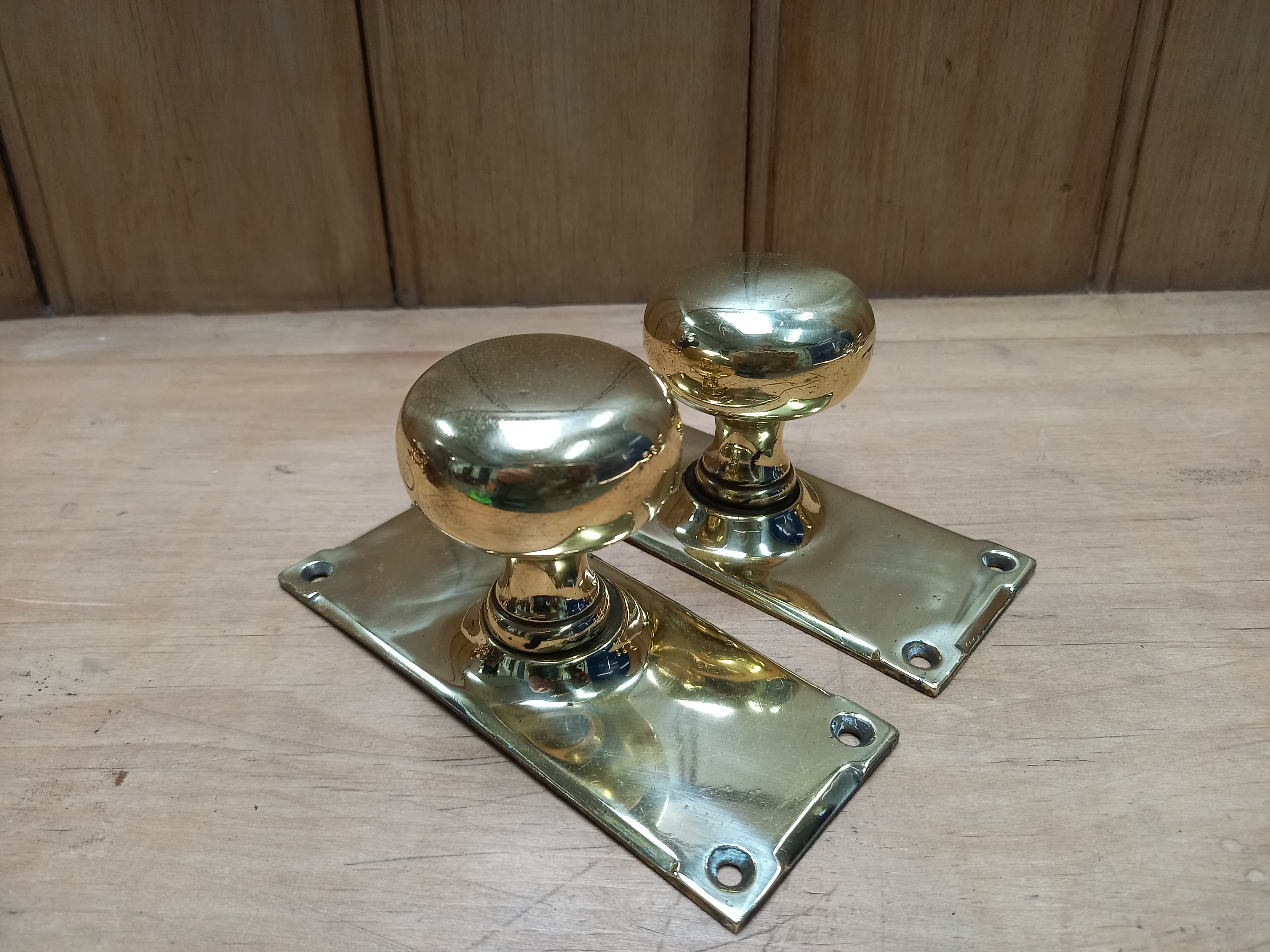 Antique Brass Bun Handles on Backplates | Glasgow Architectural Salvage