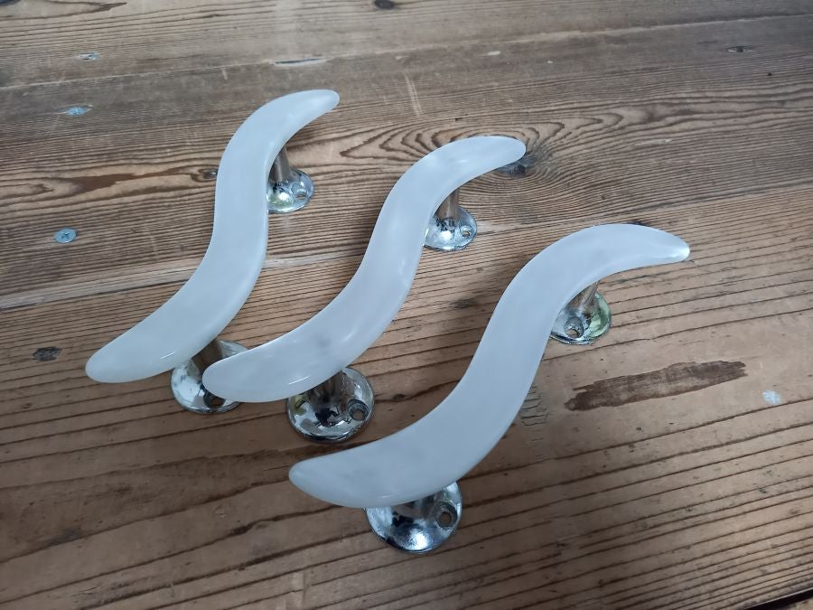 Vintage White Lucite Curvy Pull Handles | Glasgow Architectural Salvage